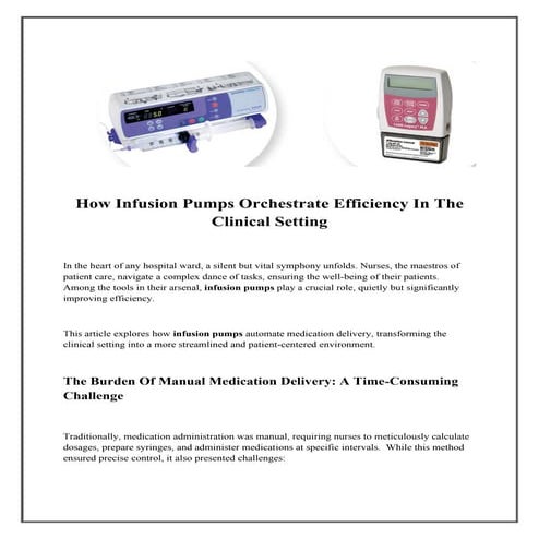 How Infusion Pumps Orchestrate Efficiency In The Clinical Setting | PDF
