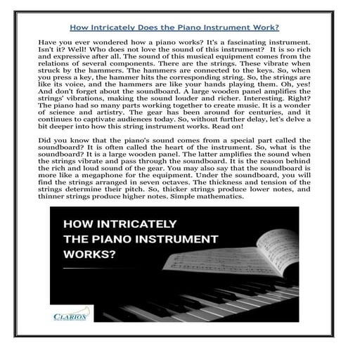 How Intricately Does the Piano Instrument Work? | PDF