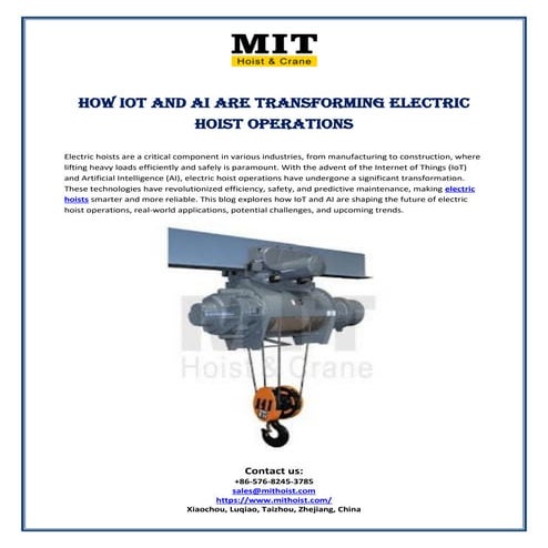 How IoT and AI Are Transforming Electric Hoist Operations | PDF