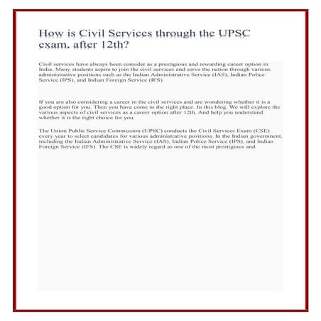 How is Civil Services through the UPSC exam, after 12th? | PPT