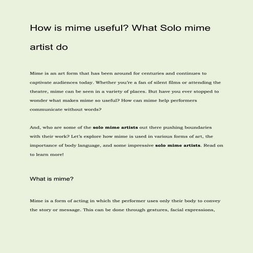How is mime useful_ What Solo mime artist do. | PDF