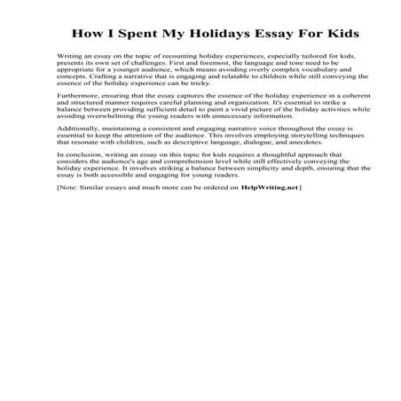 How I Spent My Holidays Essay For Kids.pdf | Books and Literature