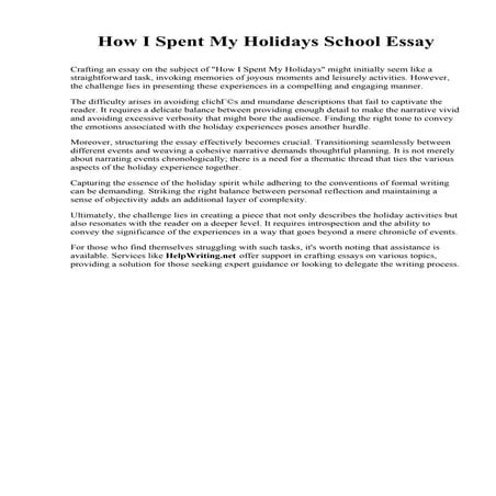 How I Spent My Holidays School Essay | PDF