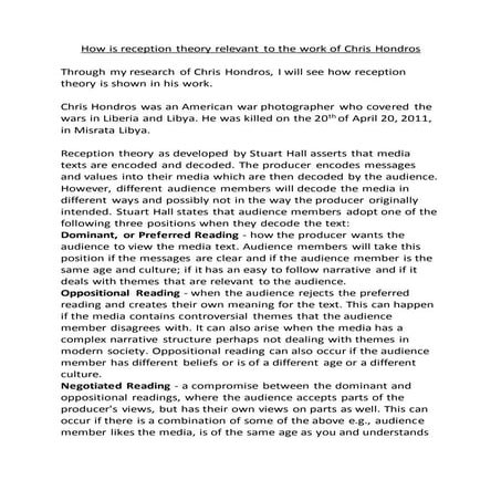How is reception theory relevant to the work of chris hondros | PDF