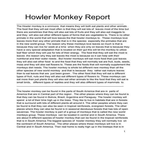 Howler monkey report | PDF | South America Travel | Travel Locations