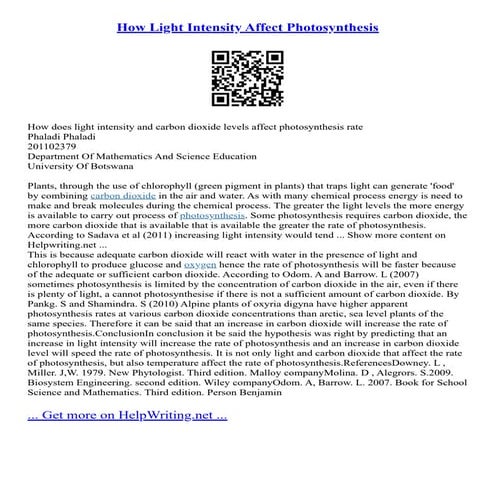 How Light Intensity Affect Photosynthesis | PDF