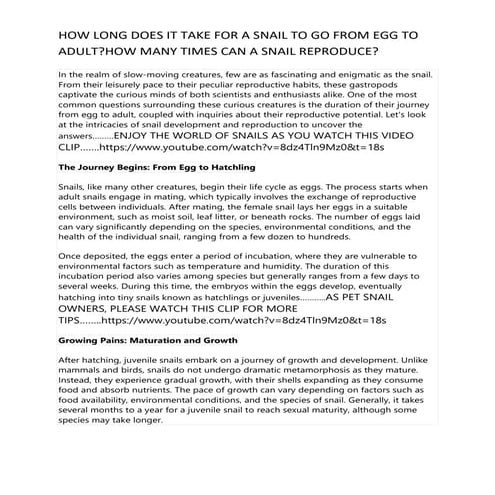 HOW LONG DOES IT TAKE FOR A SNAIL TO GO FROM EGG TO ADULT.HOW MANY ...