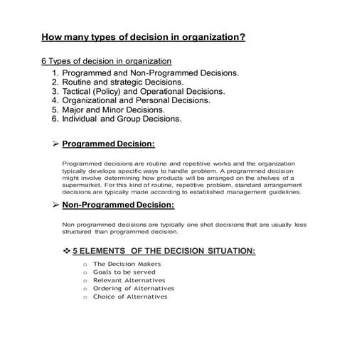 How many types of decision in organization | DOCX
