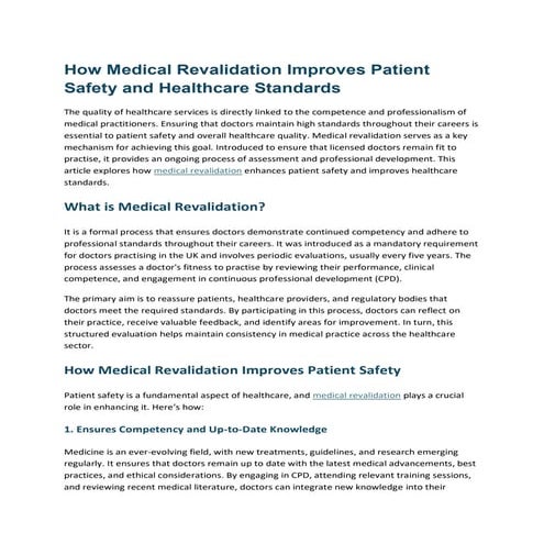 How Medical Revalidation Improves Patient Safety and Healthcare ...