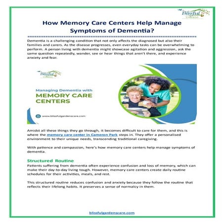 How Memory Care Centers Help Manage Symptoms of Dementia? | PDF