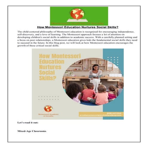 Creative Seeds Montessori Preschool Dublin Nurtures Growth | PDF