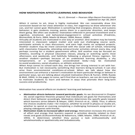 How motivation affects learning and behavior | DOCX