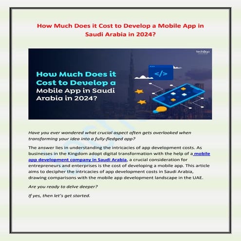 How Much Does it Cost to Develop a Mobile App in Saudi Arabia in 2024 | PDF