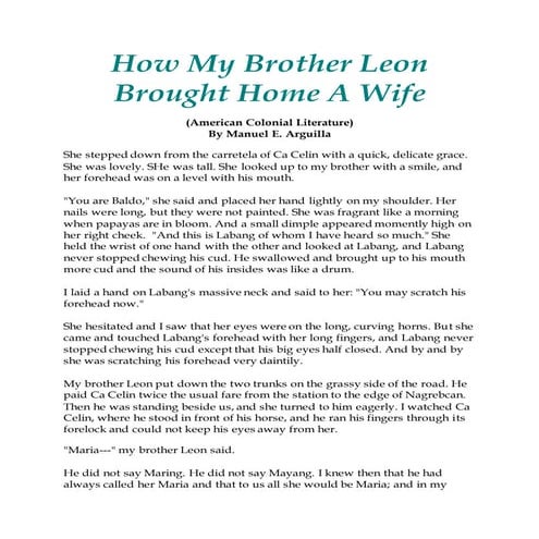 How my brother leon brought home a wife | PDF