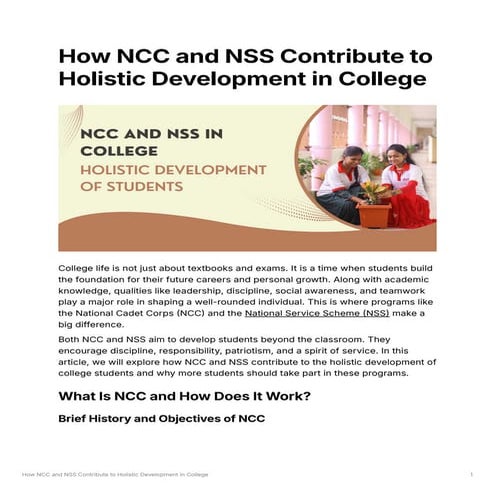 How NCC and NSS Contribute to Holistic Development in College | PDF