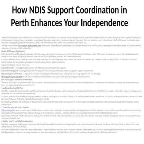 How NDIS Support Coordination in Perth Enhances Your Independence.pptx
