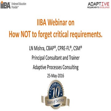 IIBA Webinar on How not to forget critical requirements | PPTX