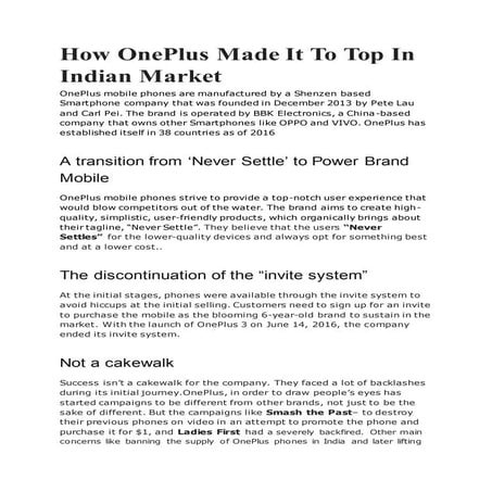 How one plus made it to top in indian market | PDF