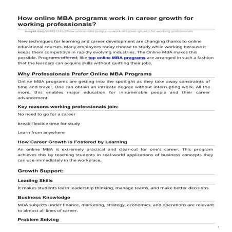 How online MBA programs work in career growth for working professionals ...