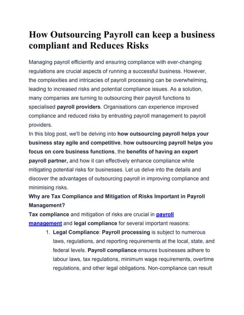 Payroll Unleashed: The Smart Guide to Outsourcing in the UK | PDF