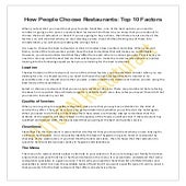 How people choose restaurants important factor