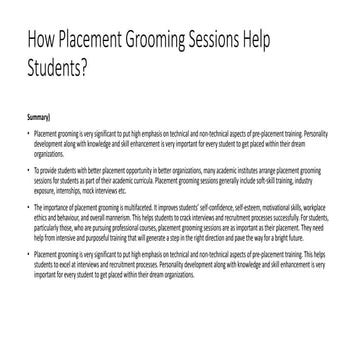 How placement grooming sessions help students | PPTX