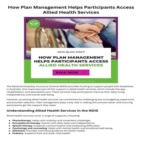 How Plan Management Helps Participants Access Allied Health Services (2 ...