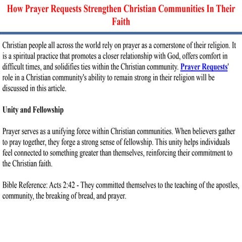 How Prayer Requests Strengthen Christian Communities In Their Faith | PPTX