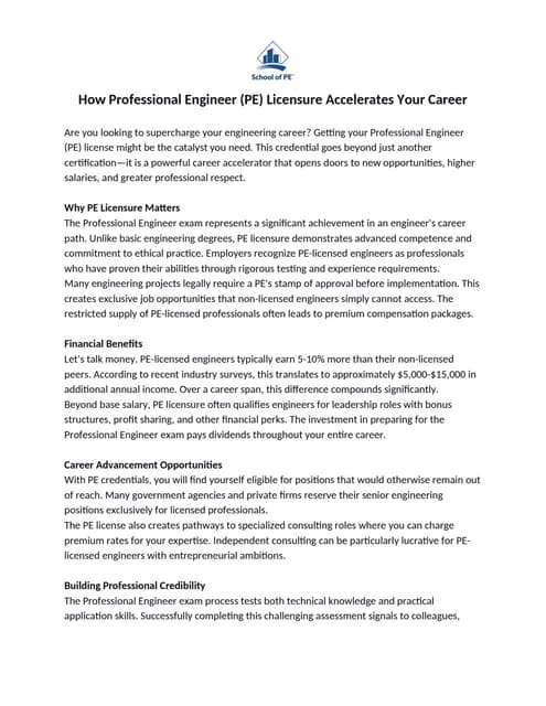 Career Catalyst How a PE License Propels Professional Growth | PDF