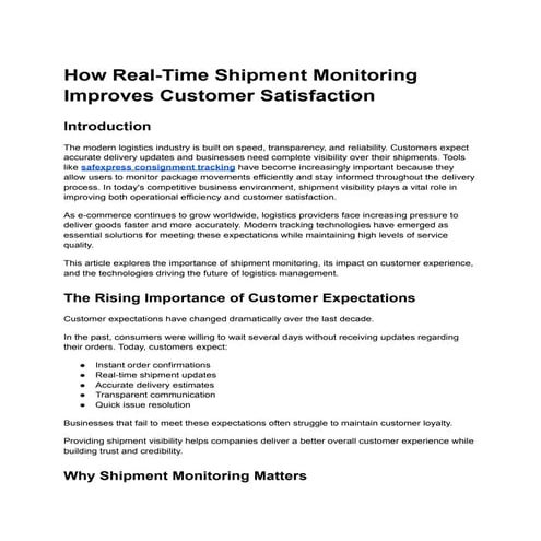 How Real-Time Shipment Monitoring Enhances Customer Satisfaction and ...