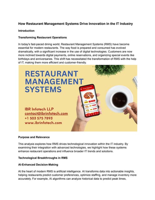 restaurant management system for managing restaurant. | PDF | Computing | Technology & Computing