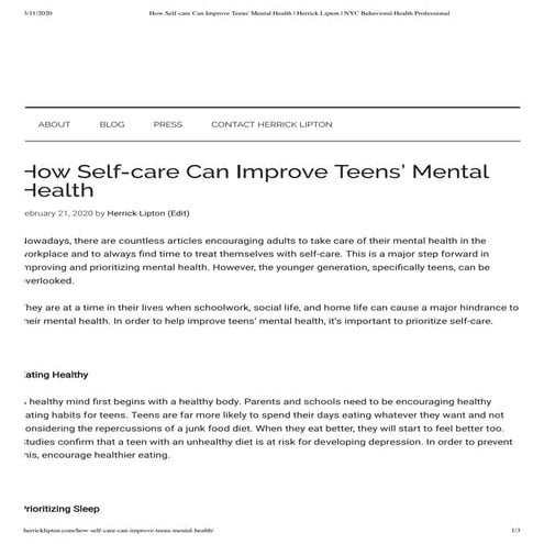 How Self-care Can Improve Teens’ Mental Health | PDF