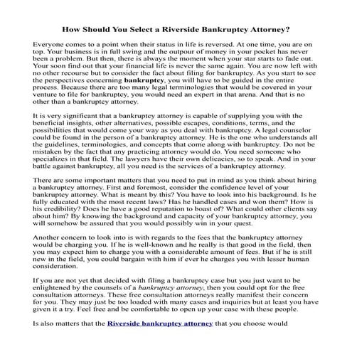 How should you select a riverside bankruptcy attorney