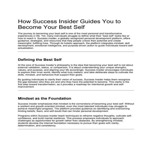 How Success Insider Guides You to Become Your Best Self | DOCX