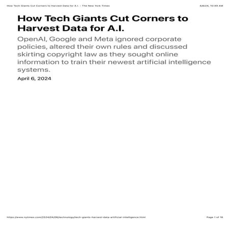 How Tech Giants Cut Corners to Harvest Data for A.I. | PDF