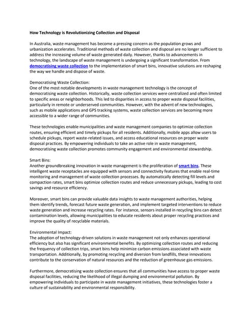 Waste Management in Urban Areas: Challenges and Innovative Solutions | PDF