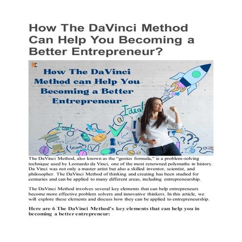 How The DaVinci Method Can Help You Becoming a Better Entrepreneur ...