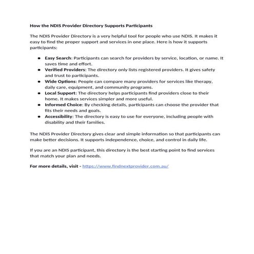 How the NDIS Provider Directory Supports Participants | DOCX