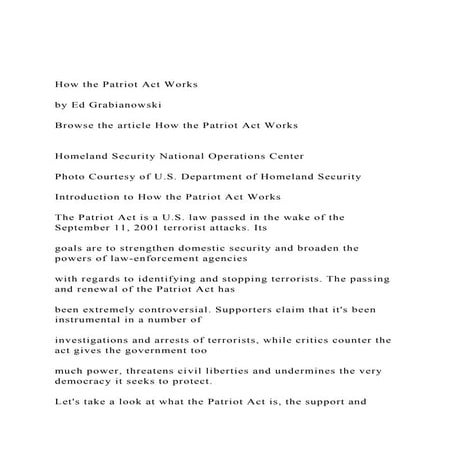 How the Patriot Act Works by Ed Grabianowski Browse th.docx