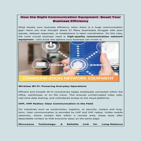 How the Right Communication Equipment Boost Your Business Efficiency | DOCX