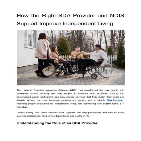 Choosing the Right SDA Provider: A Guide for NDIS Participants | PDF