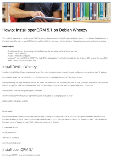 Howto: Install openQRM 5.1 on Debian Wheezy | PDF Howto: Install openQRM 5.1 on Debian Wheezy | PDF