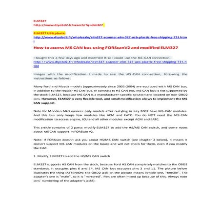 How to access ms can bus using for scan v2 and modified elm327 | DOCX