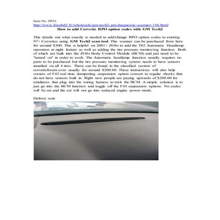 How to add corvette rpo option codes with gm tech2 | DOCX