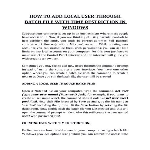 How to add local user through batch file with time restriction in windows | DOC