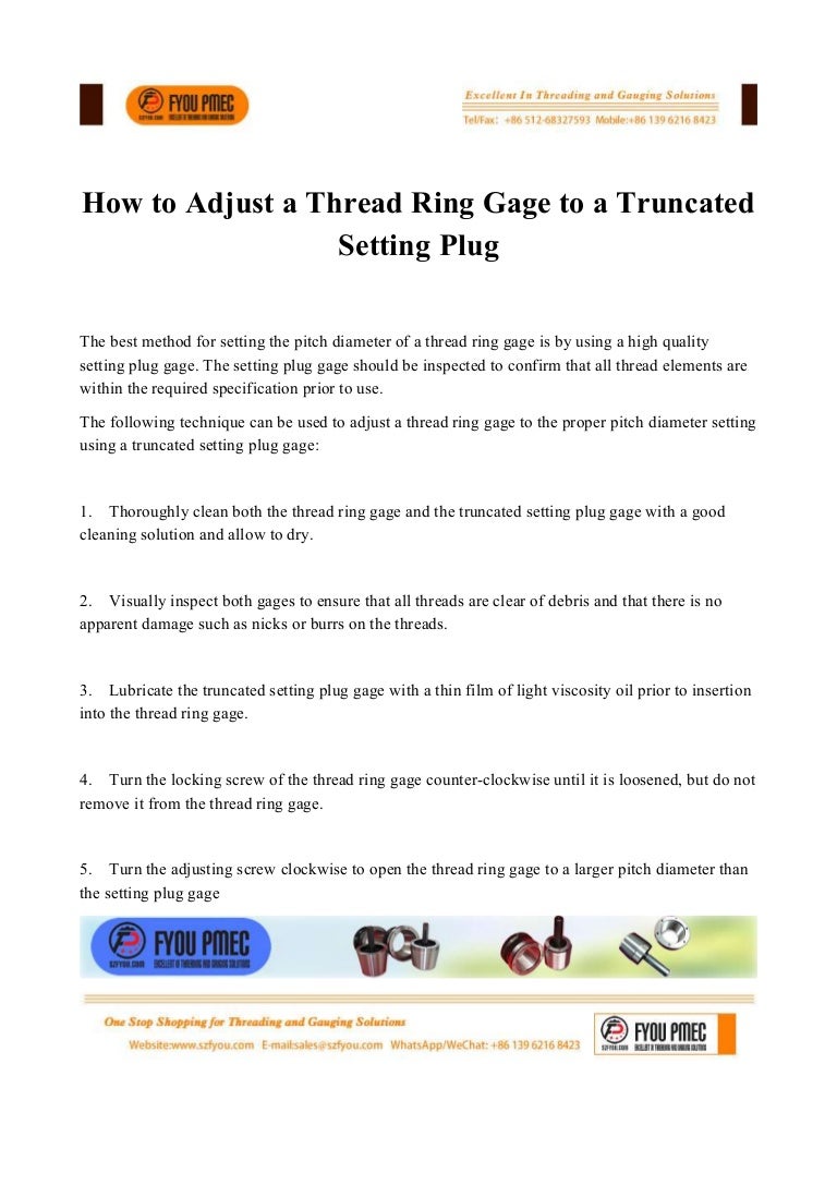 How to adjust a thread ring gage to a truncated setting plug