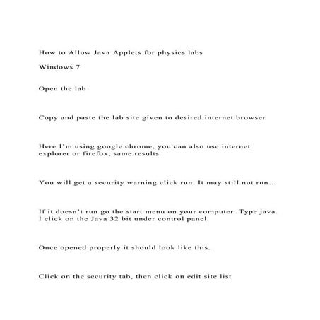How to Allow Java Applets for physics labsWindows 7Ope.docx