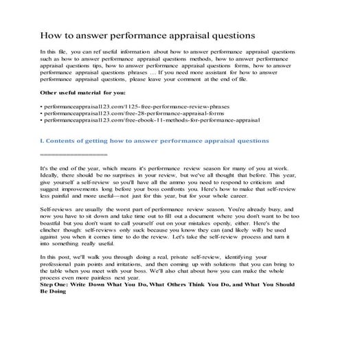 How to answer performance appraisal questions | PDF