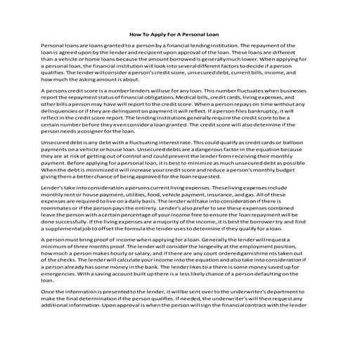 How to apply for a personal loan | PDF