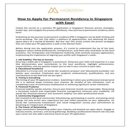 How to Apply for Permanent Residency in Singapore with Ease! | PDF ...